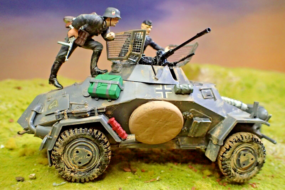 Built Painted Tamiya 1/35 German sdkfz 222, panther Wagen & infantry ...