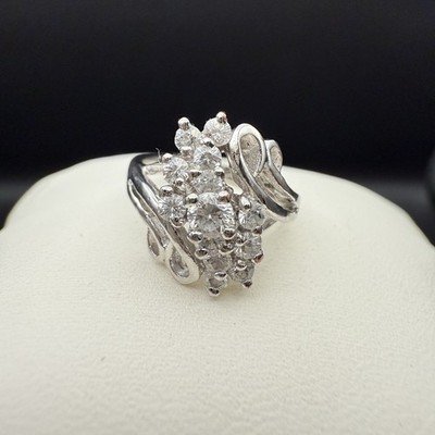 Vintage Sterling Silver 925 Waterfall Cluster CZ Cocktail Ring Size 5 ...