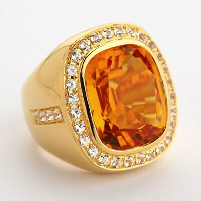 Huge Natural Men's Orange Citrin Ring, Men's 14K Yellow Gold Ring New ...