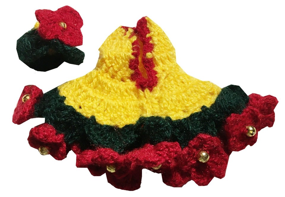 Lord Krishna Bright Colored Yellow Red Poppy Flower Soft Yarn Moti ...