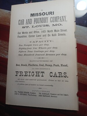 1872 print ad MISSOURI CAR & FOUNDRY Railroad Freight Cars Lami St St ...