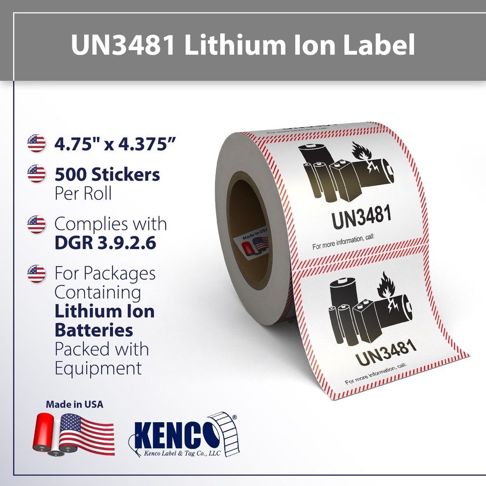 Lithium Battery UN3481 Shipping Labels, 4.375" x 4.75" - 1000 Labels (2 ...