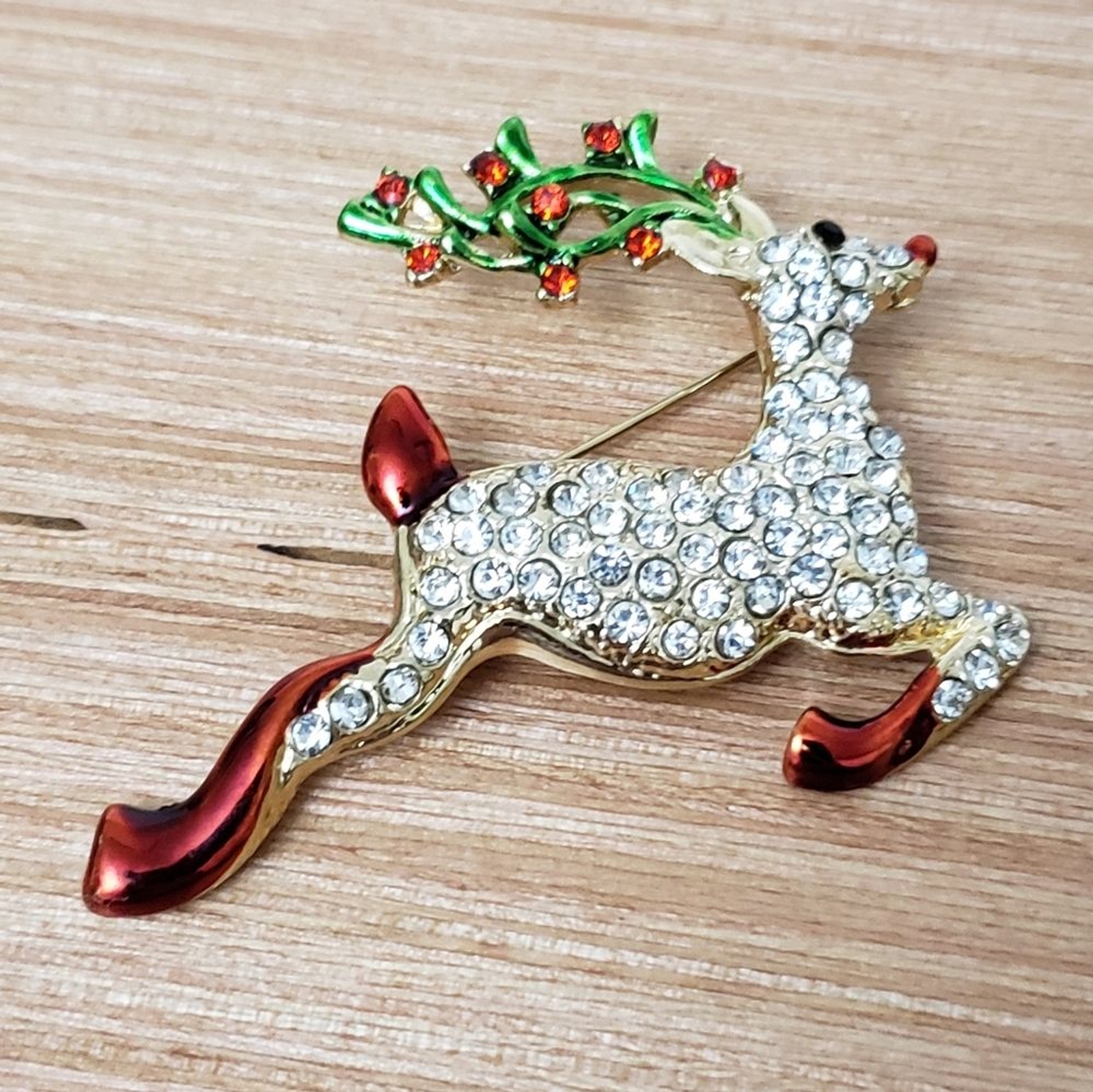 Holiday Reindeer Christmas Pin Brooch - Gem