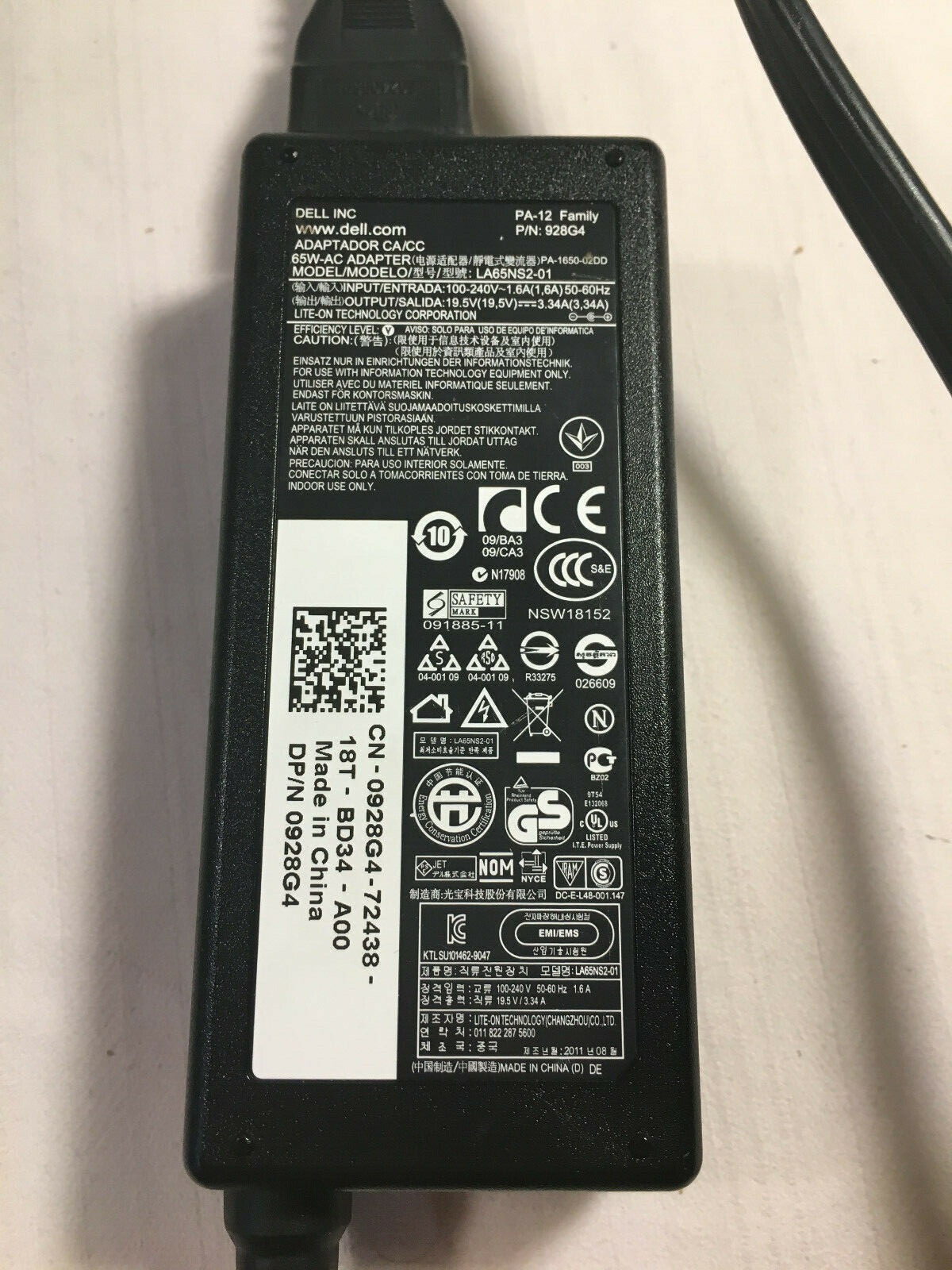 Genuine ~ DELL 19.5V 3.34A 65W ~ AC Adapter / Charger G6J41 43NY4 MGJN9 ...
