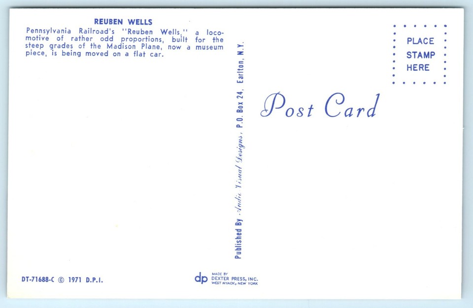 POSTCARD Reuben Wells Locomotive Pennsylvania Railroad on Flatbed Car ...