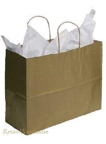 Paper Vogue Shopping Bags 100 Gold Metallic Merchandise Large 16" x 6 ...