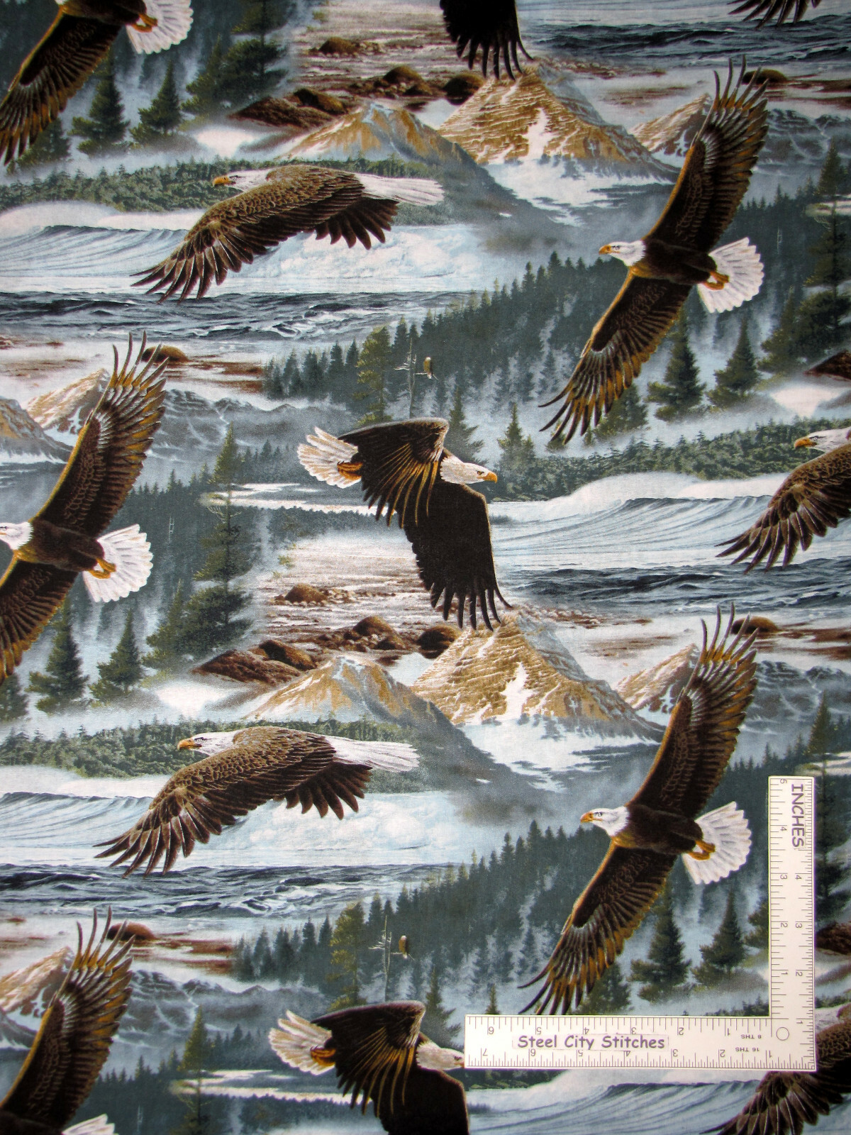 Soaring Along The Shores Eagles Flying Cotton Fabric David Textiles By ...