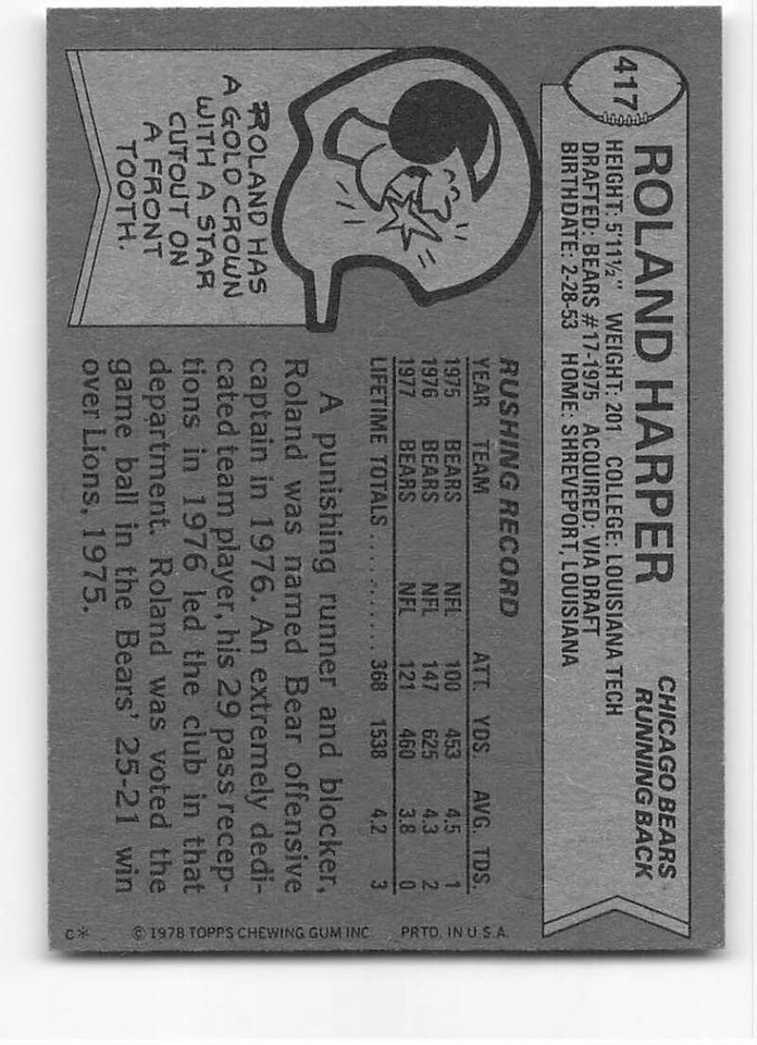 1978 Topps #417 Roland Harper EX Excellent Bears 115141 | eBay