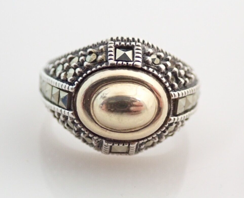 Judith Jack JJ Signed Dome Marcasite 14k Yellow Gold Sterling Band Ring ...