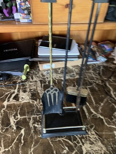 28” 4 Pieces Fireplace Tool Set Wrought Iron Black Gold Hearth ...