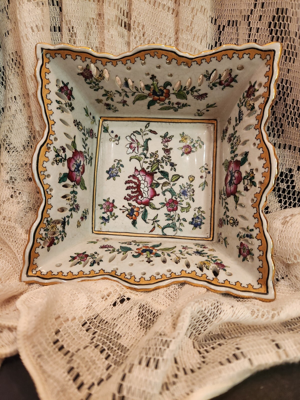 onlinestore on sale VTG Reticulated Porcelain Bowl Hand Painted Bowl