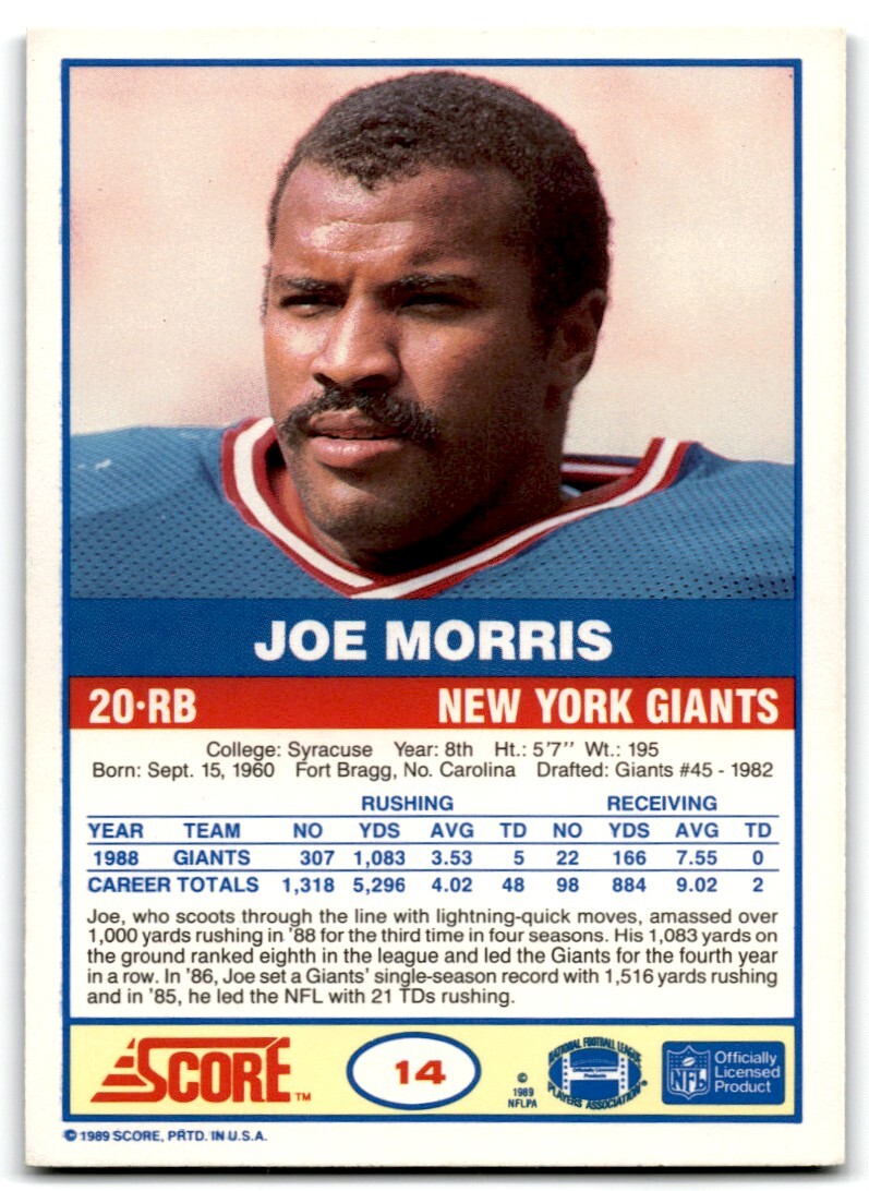 1989 Score Joe Morris New York Giants #14 | eBay