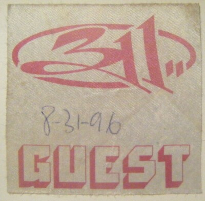 311 RARE 1996 TOUR BACKSTAGE SATIN CLOTH PASS GUEST CHARLESTON SC MUSIC ...