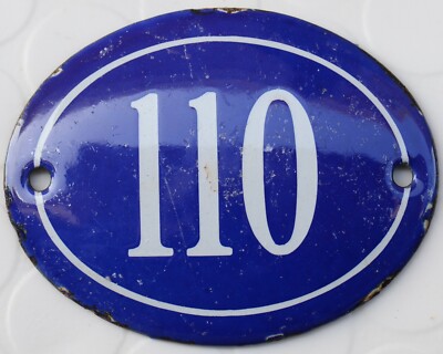 Old blue oval French house number 110 door gate plaque plate enamel ...