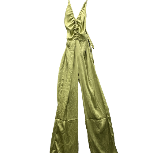 PLT Satin Jumpsuit Women's 2 Olive Chartreuse Going Out Party Cocktail ...