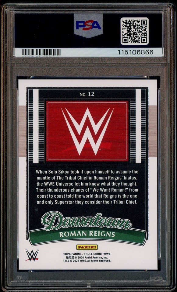 2024 Panini Three Count WWE Wrestling Downtown #12 Roman Reigns SSP PSA ...