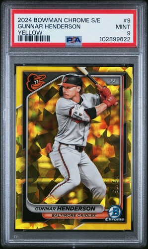 2024 BOWMAN CHROME SAPPHIRE ED YELLOW #9 GUNNAR HENDERSON 13/75 PSA 9 ...