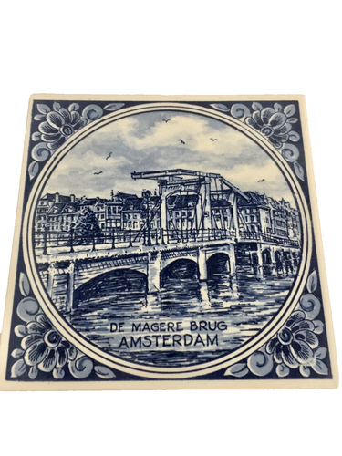 Delft blue tile Amsterdam Magere Brug flower edge wall decoration 6x6 ...