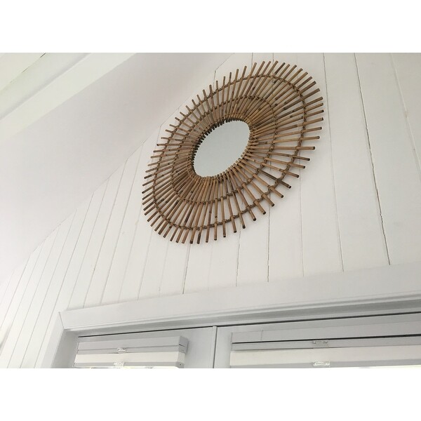 Large Boho Sunburst Round Wall Mirror Handmade Radial Rattan Frame ...