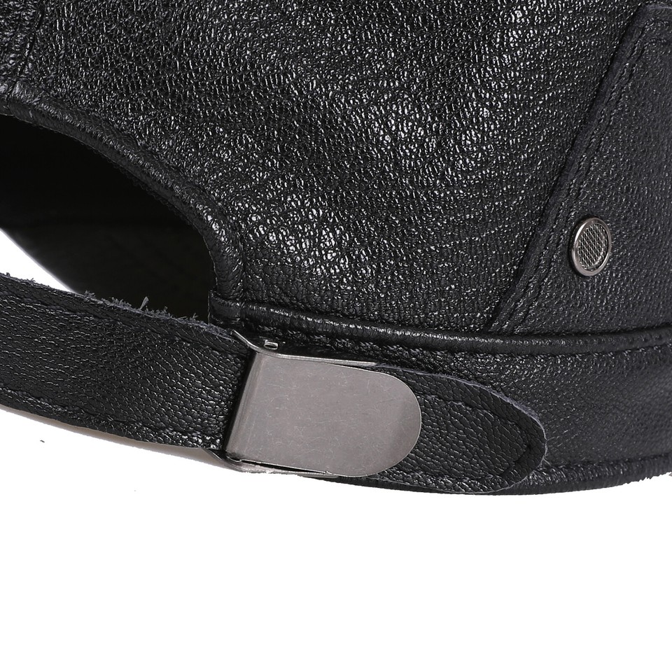 Men's Flat Top Cap Real Sheepskin Leather Military Style Caps Cadet ...