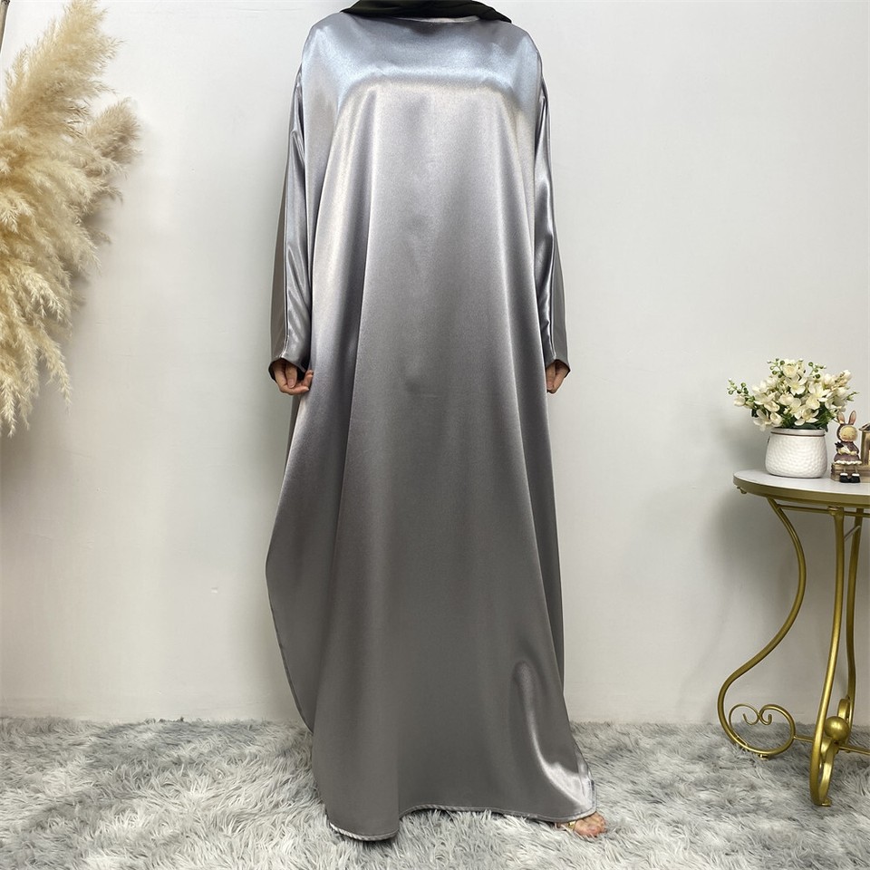 Muslim Satin Maxi Abaya Kaftan Ramadan Women Dress Arab Dubai Robe ...