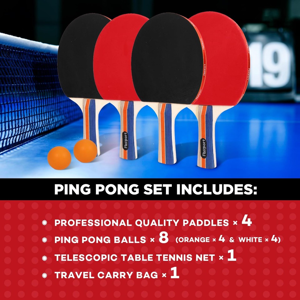 Ping Pong Paddle Set, Table Tennis Set with 4 Rackets and 8 Balls ...