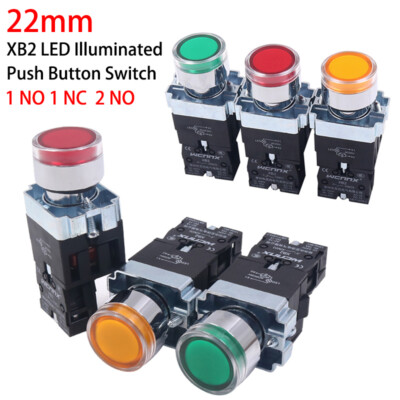 XB2 22mm Illuminated Push Button Switch 24V/220V Momentary 1 NO 1 NC ...