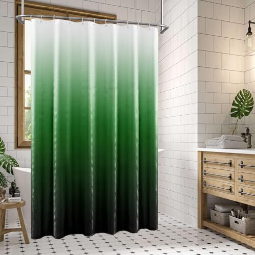 Emerald Green Shower Curtain, Ombre Waffle 72" W x 72" L Ombre Emerald ...