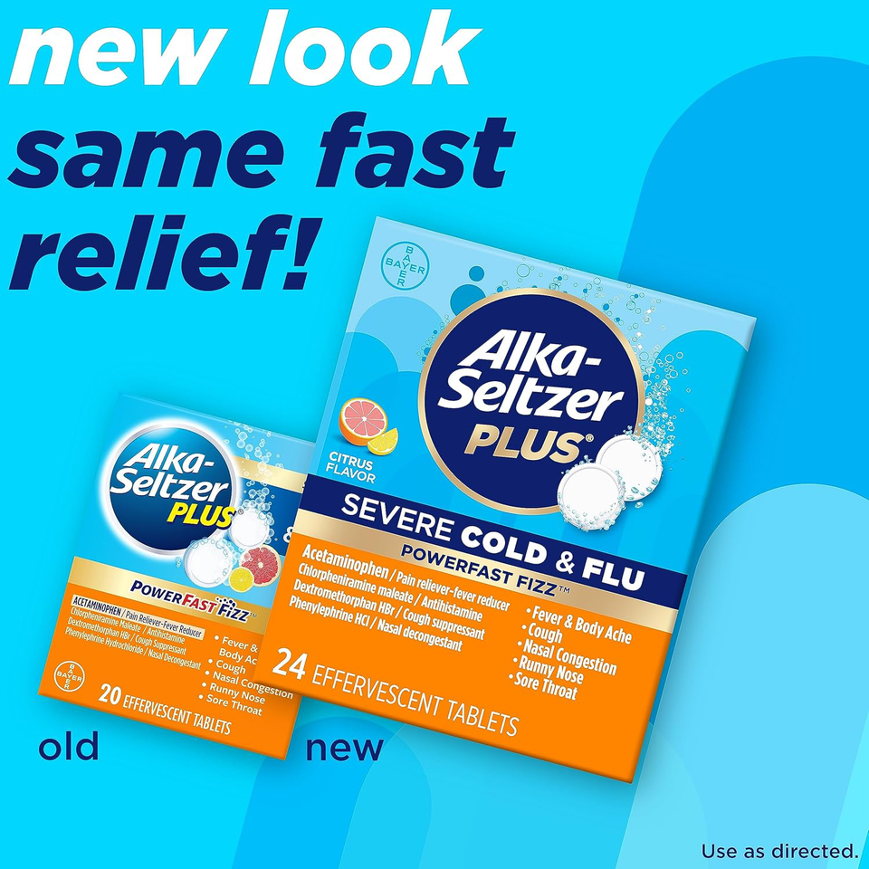 ALKA-SELTZER PLUS Severe, Cold & Flu Medicine, Citrus Effervescent ...