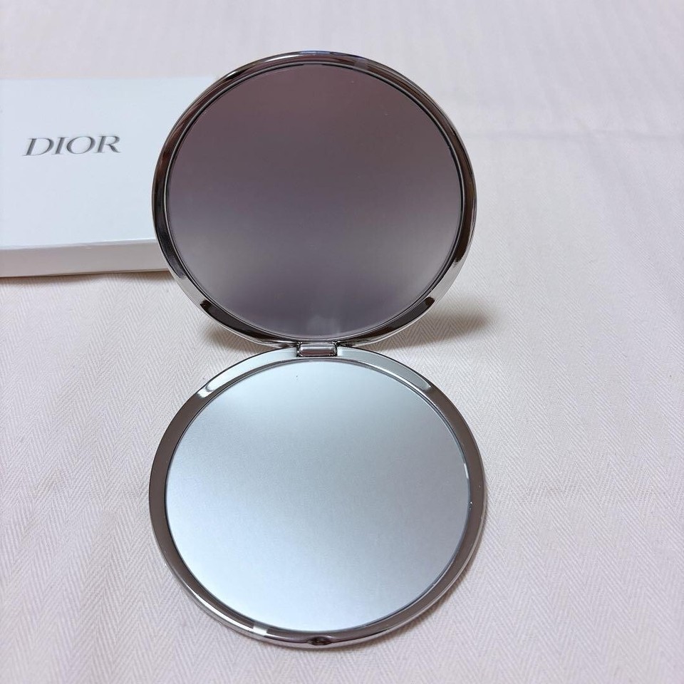 Christian Dior Mirror Compact Silver Circle Logo Double-side 7x7cm w ...