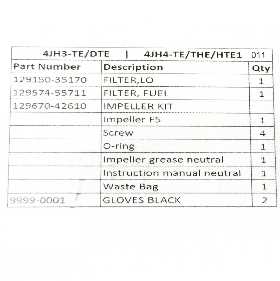 YANMAR Engine Service Kit - 4JH3-TE / DTE 4JH4-TE / HTE / HTE1 - YEU ...