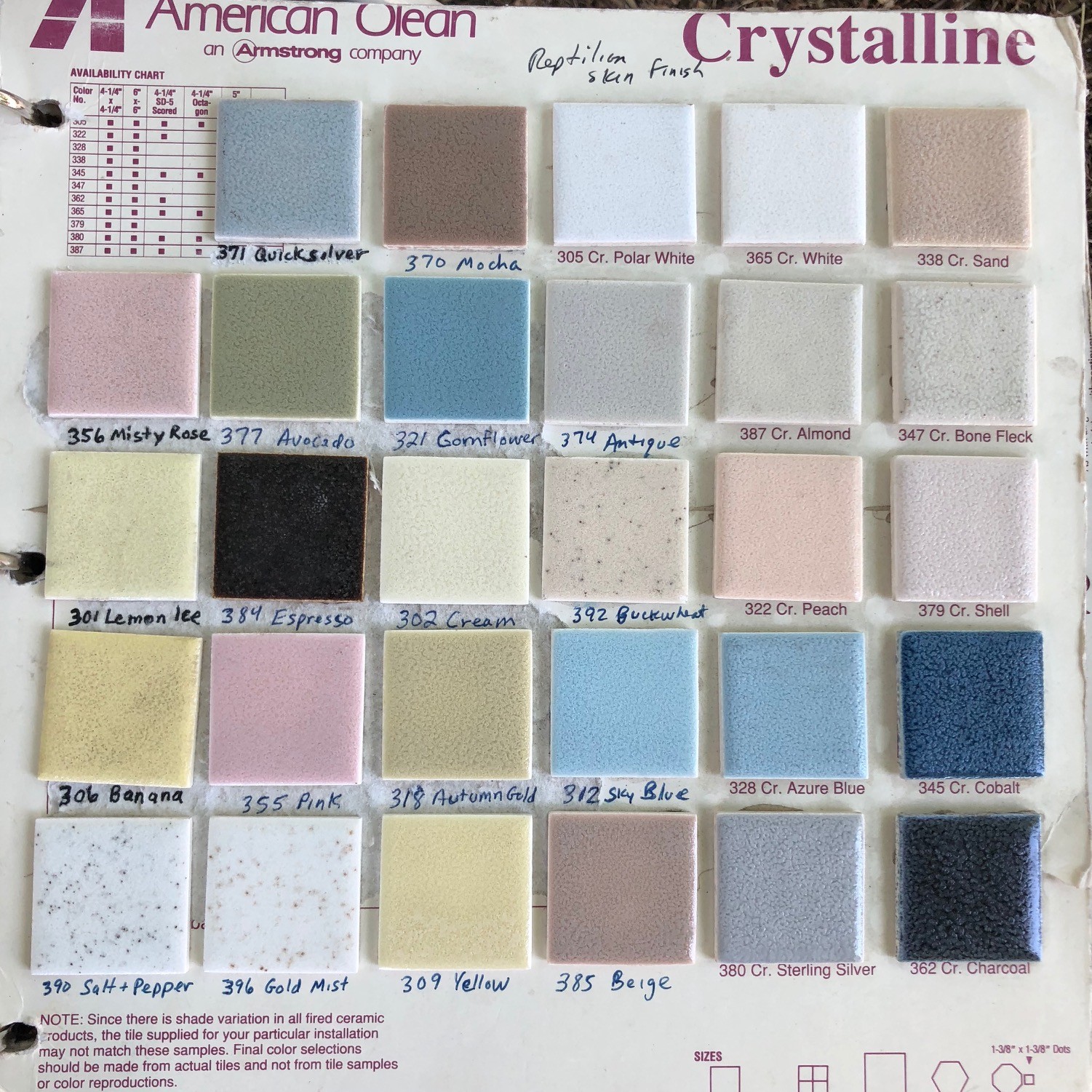 Discontinued American Olean 4 1/4" field Tile Counter Edges & many ...