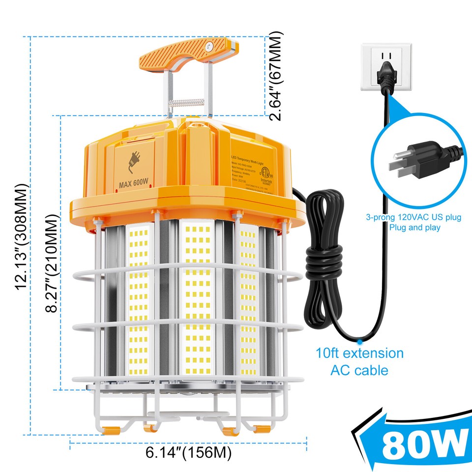 Portable LED Temporary Work Light 80W Linkable Construction Jobsite ...