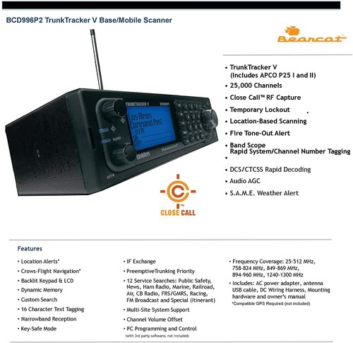 Uniden BCD996P2 Bearcat Trunk Tracker V Phase II Base/Mobile Digital ...