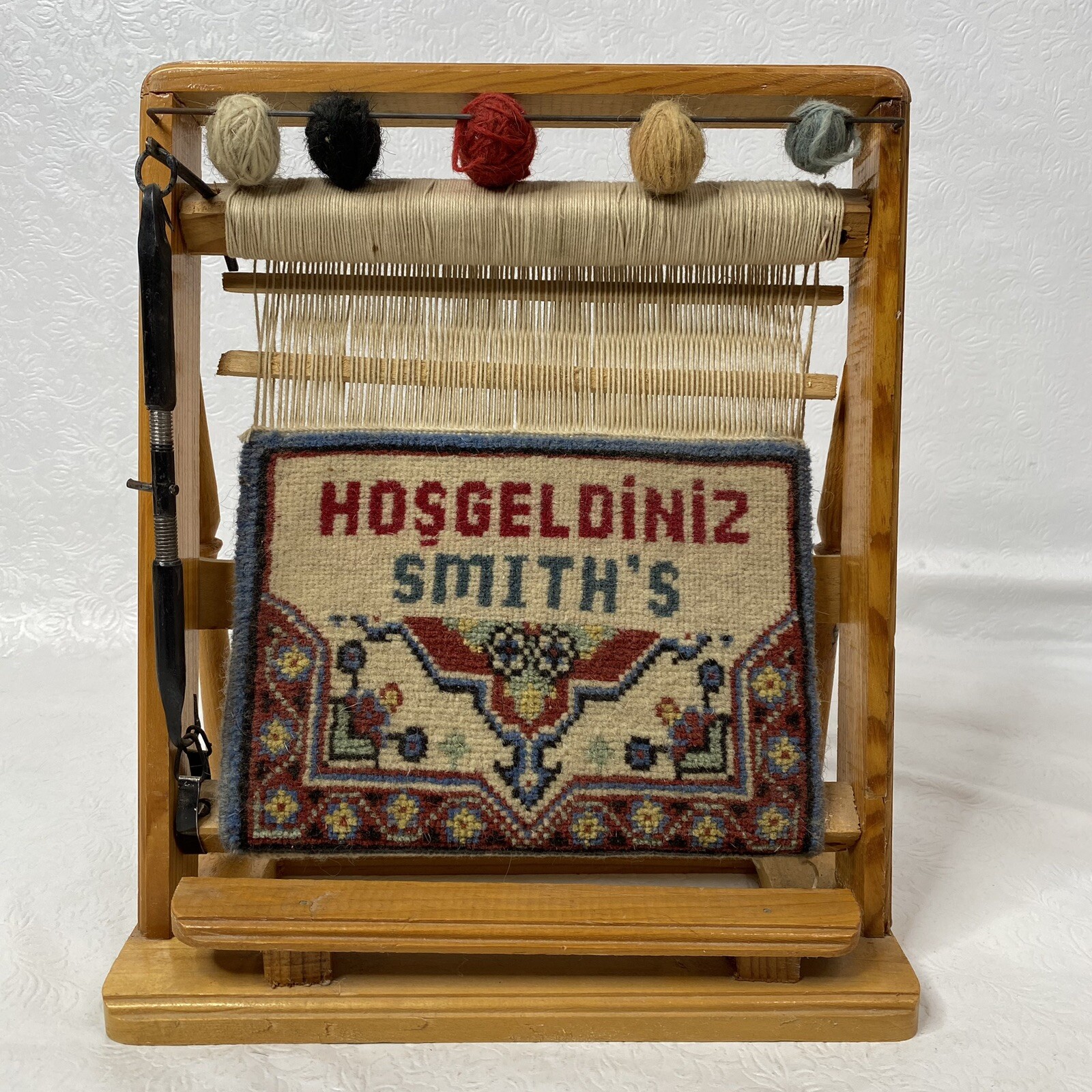 Vintage Hosgeldiniz Smith's Turkish Wool Rug Tapestry on Mini Wood Loom ...