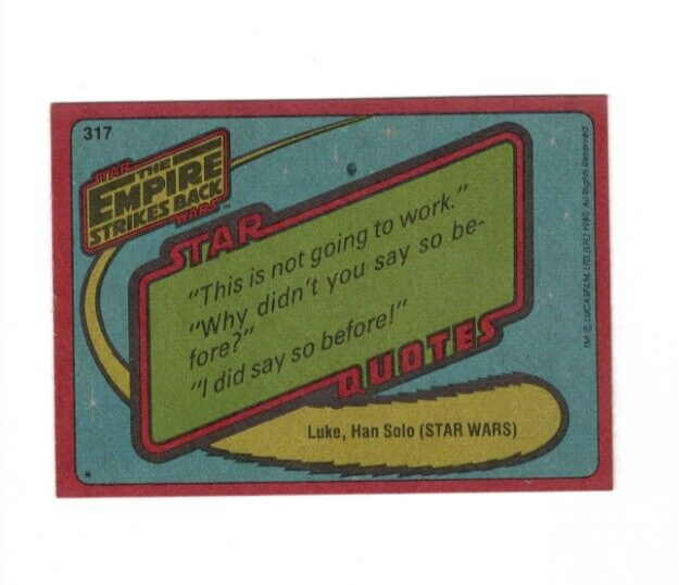 1980 Topps The Empire Strikes Back Series 3 card #317 Aboard The ...