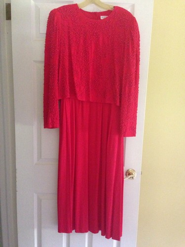 Talbots Red Rayon one piece Beaded long sleeve Dress Size 14 | eBay