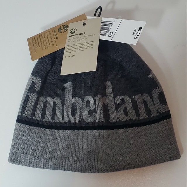 TIMBERLAND HAT MENS BEANIE GREY REVERSIBLE ONESIZE LOGO TIMBERLAND COLD ...