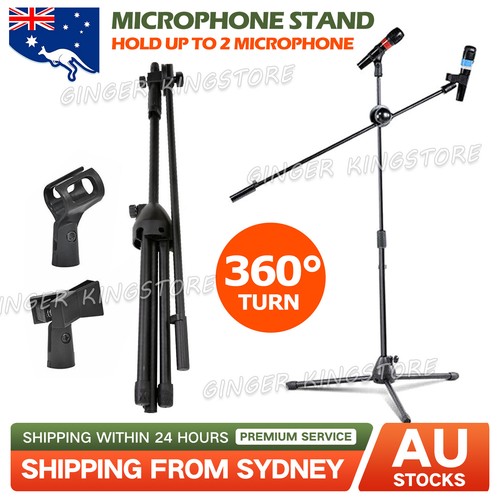 Professional Dual Microphone Stand Telescopic Boom Adjustable Mic ...