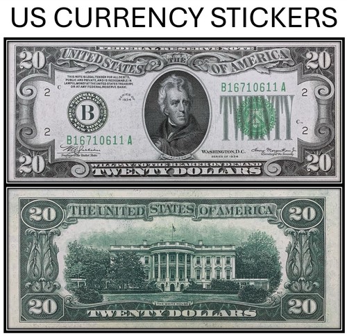 $20 Twenty Dollar 1934 Federal Reserve Note (US CURRENCY STICKERS) (Lot ...
