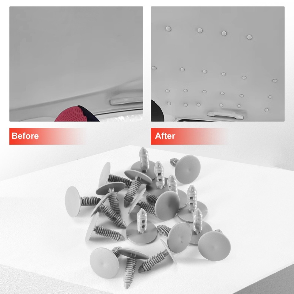 20 Pcs Gray Plastic Car Trim Clips Rivet Fastener 6mm Hole 26mm Head ...