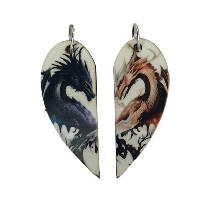Yin Yang Dragon Matching Heart Necklaces Keyrings or Earrings | BFF ...