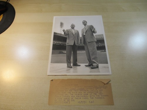 LARRY JENSEN WES WESTRUM 1951 WORLD SERIES 4TH GAME RAIN TYPE 1 PRESS ...