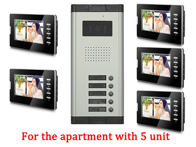 Apartment 5 Units Wired Video Door Phone Audio Visual Entry Intercom ...