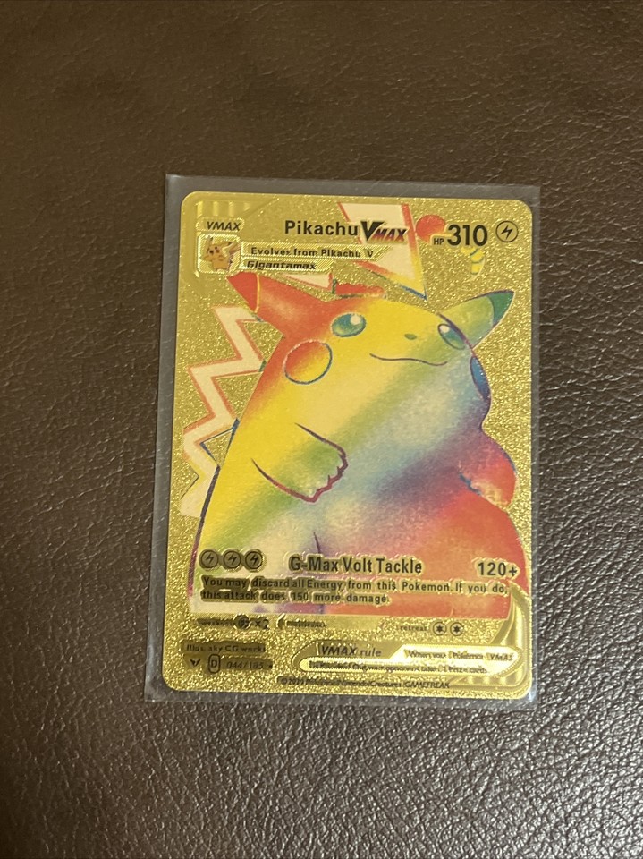 Pokemon Gold Foil Pikachu Vmax Gold Metal Plated Rainbow Full Art 44/ ...