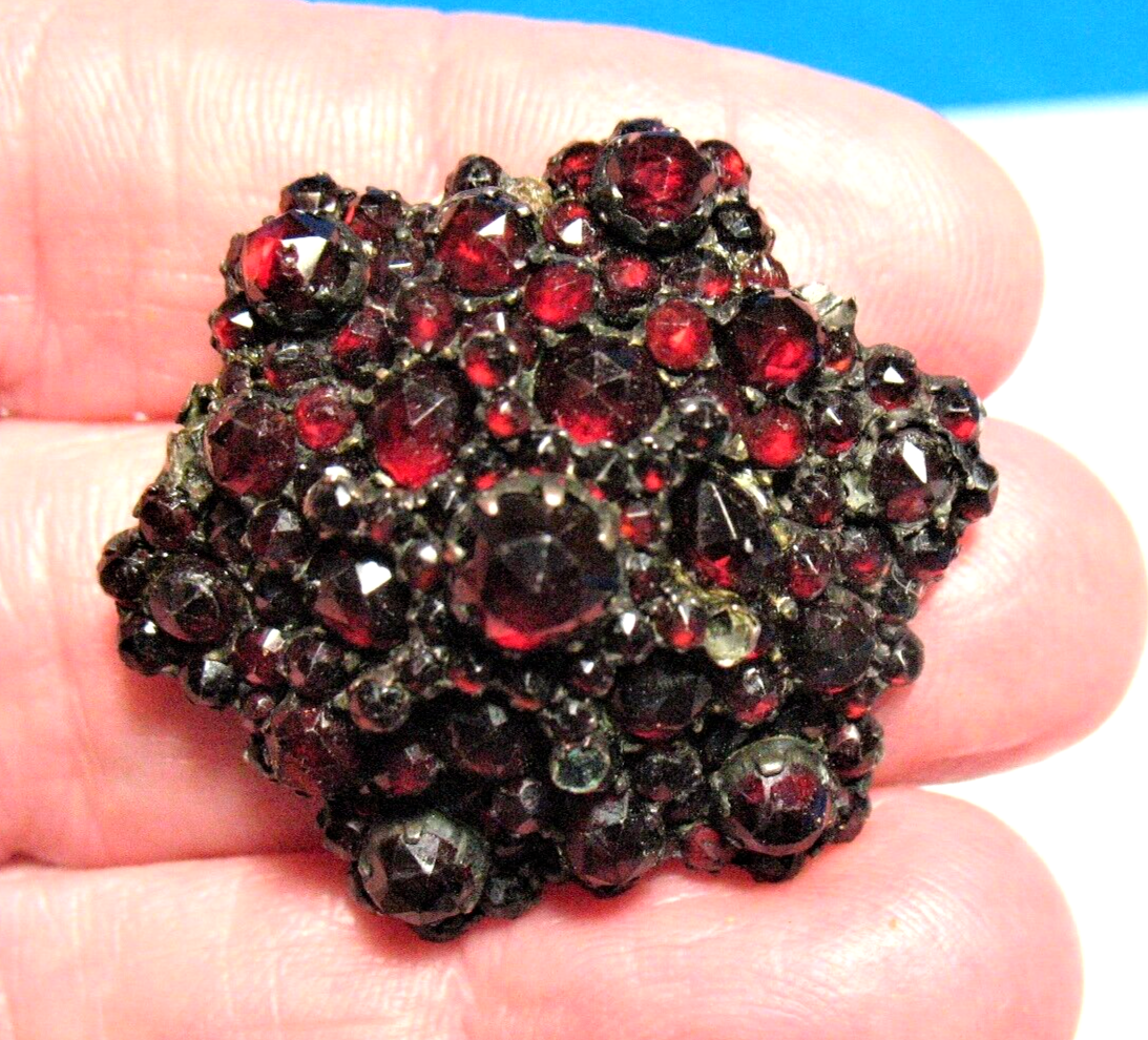 BOHEMIAN STERLING SILVER GARNET CLUSTER PIN PENDANT COMBO VICTORIAN 7.4 ...