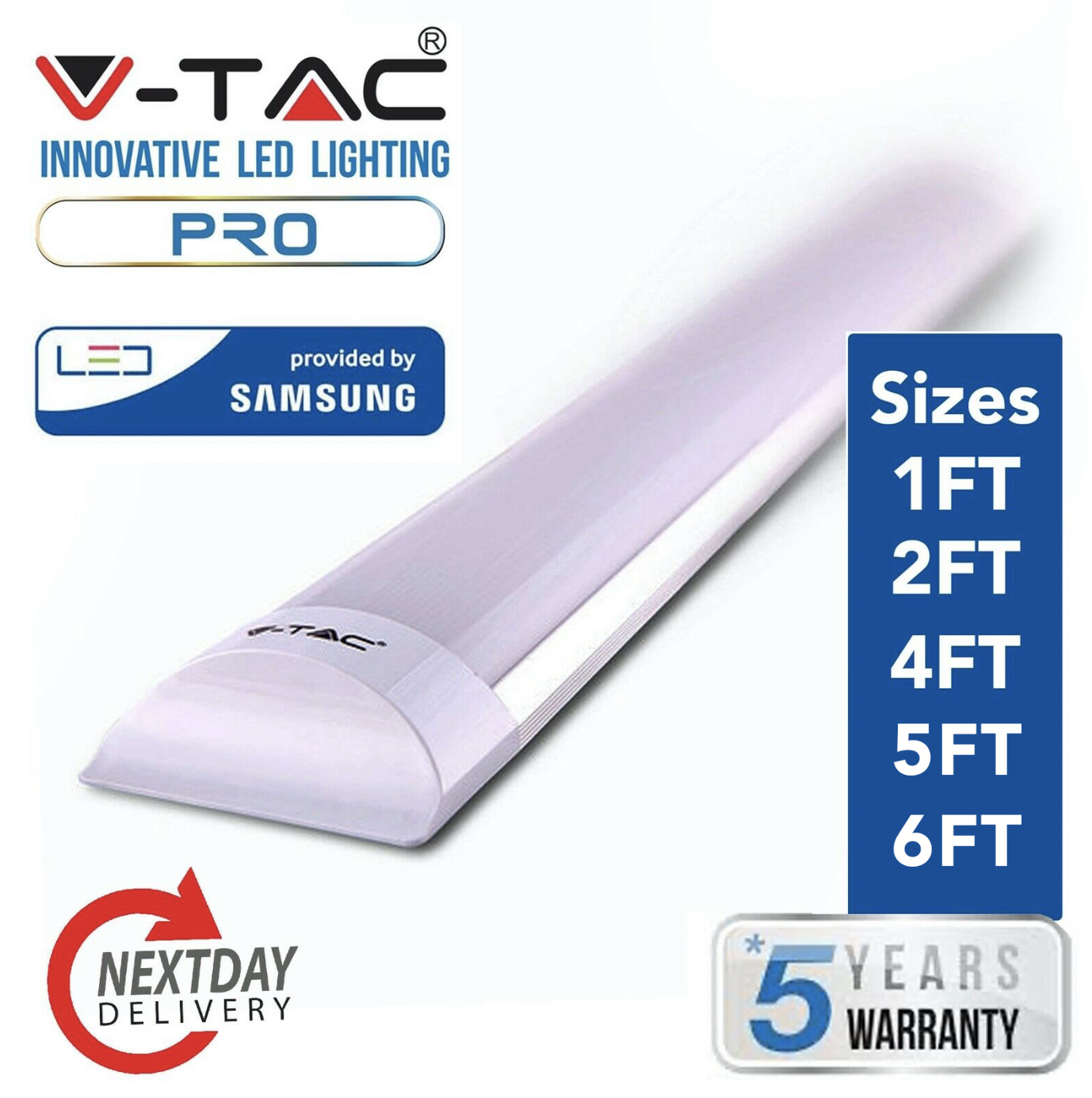 V-Tac LED Batten Tube Light Slim Fitting White 6400K 1ft 2ft 4ft 5ft ...