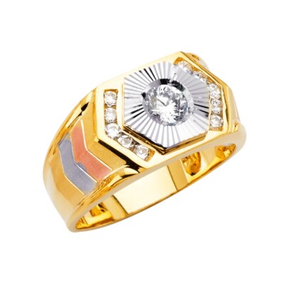 14K Tri Color Gold Men's Cubic Zirconia Ring | eBay