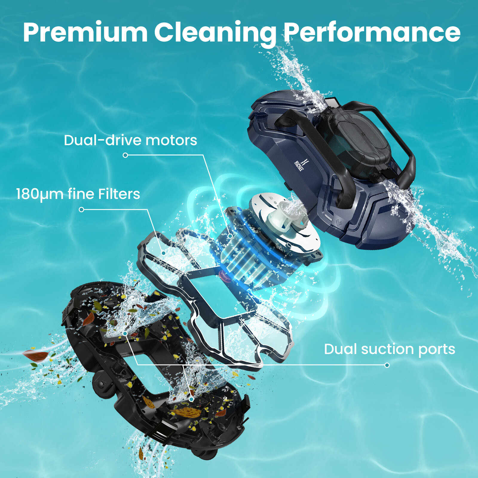 Cordless Robotic Pool Vacuum Cleaner Automatic Intelligent Navigation ...