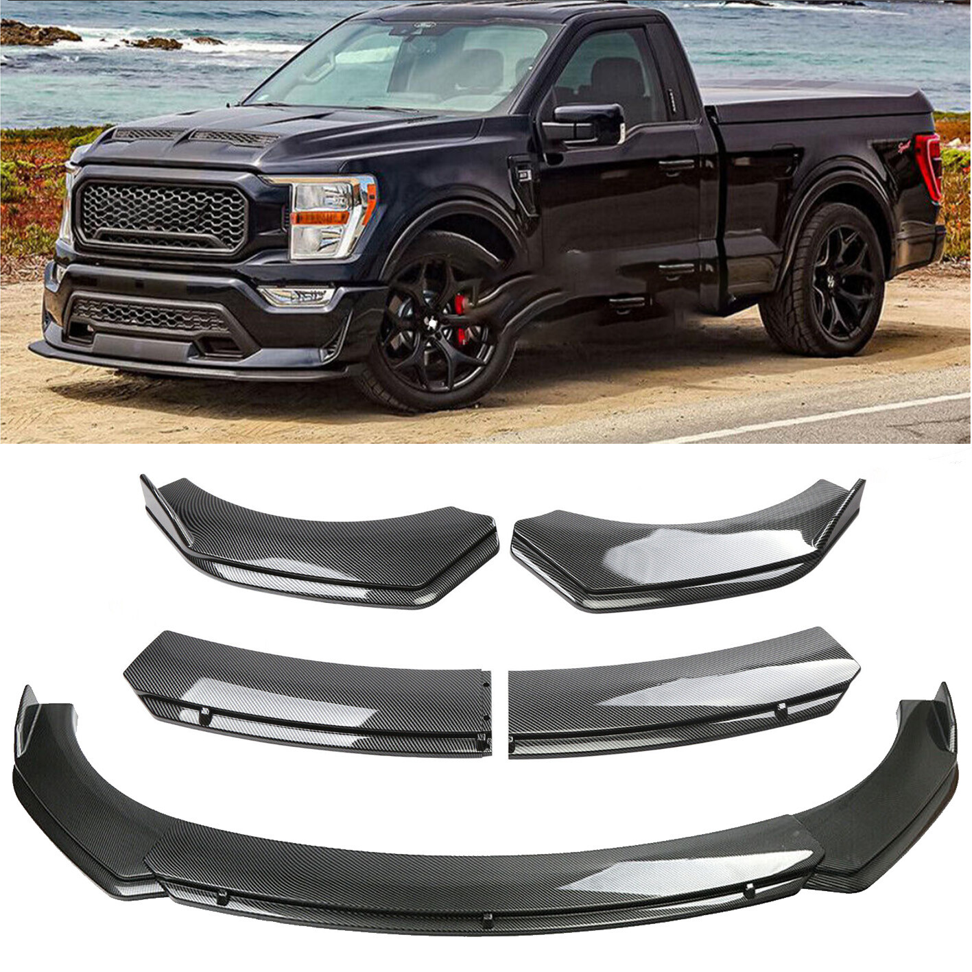 For Ford F150 F-150 Carbon Fiber Style Front Bumper Splitter Spoiler ...